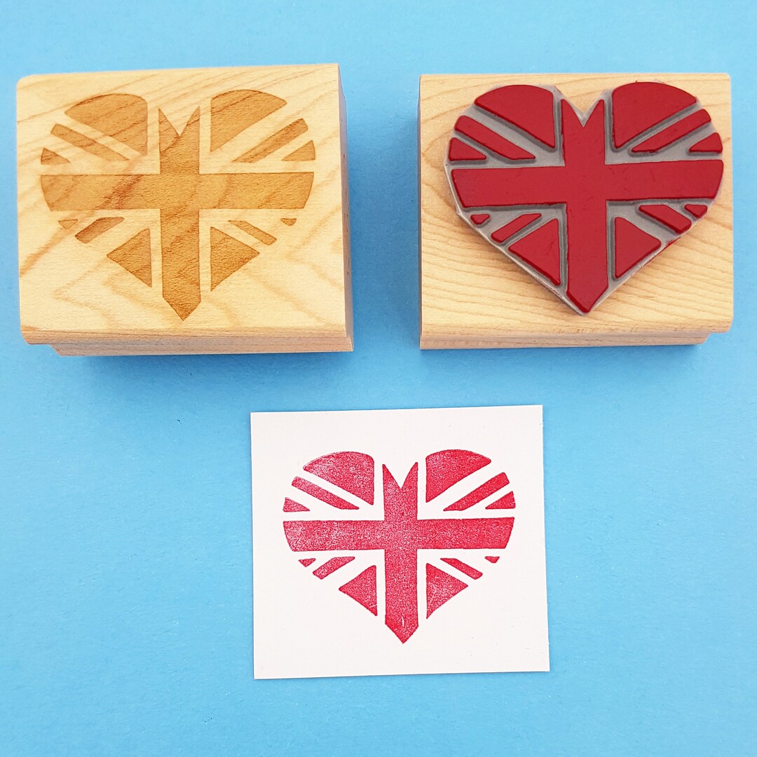 Union Jack Heart British Flag Stamp - Rubber Stamp - English Stamper ...