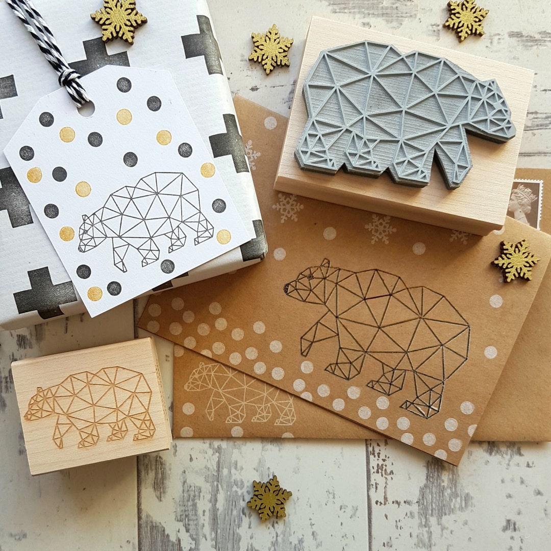Christmas Geometric Bear Rubber Stamp - Christmas Stamper - Polar Bear ...
