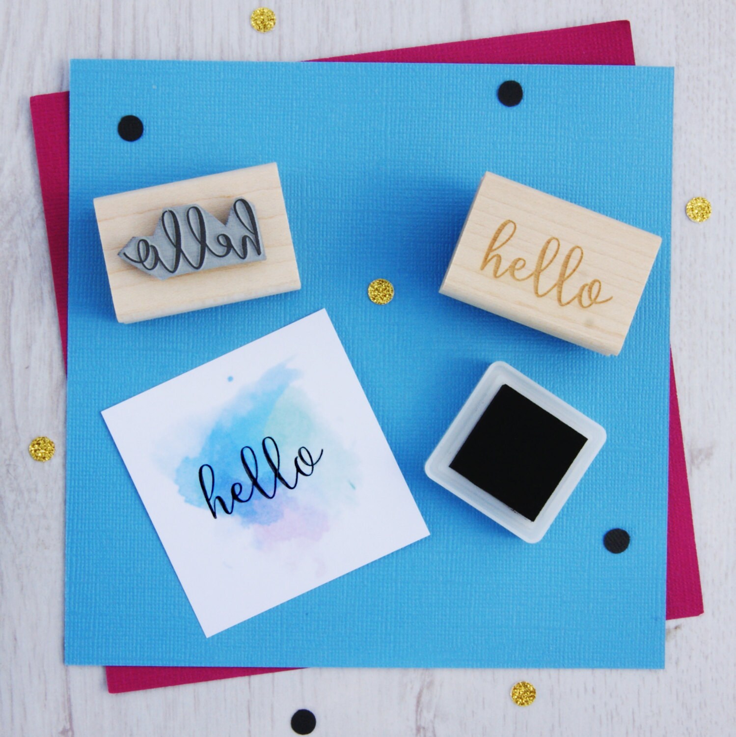Hello Sentiment Text Rubber Stamp Script Font Card Making | Etsy