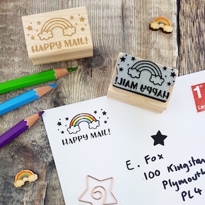 Rainbow Happy Mail Rubber Stamp Packaging Stamp Small | Etsy