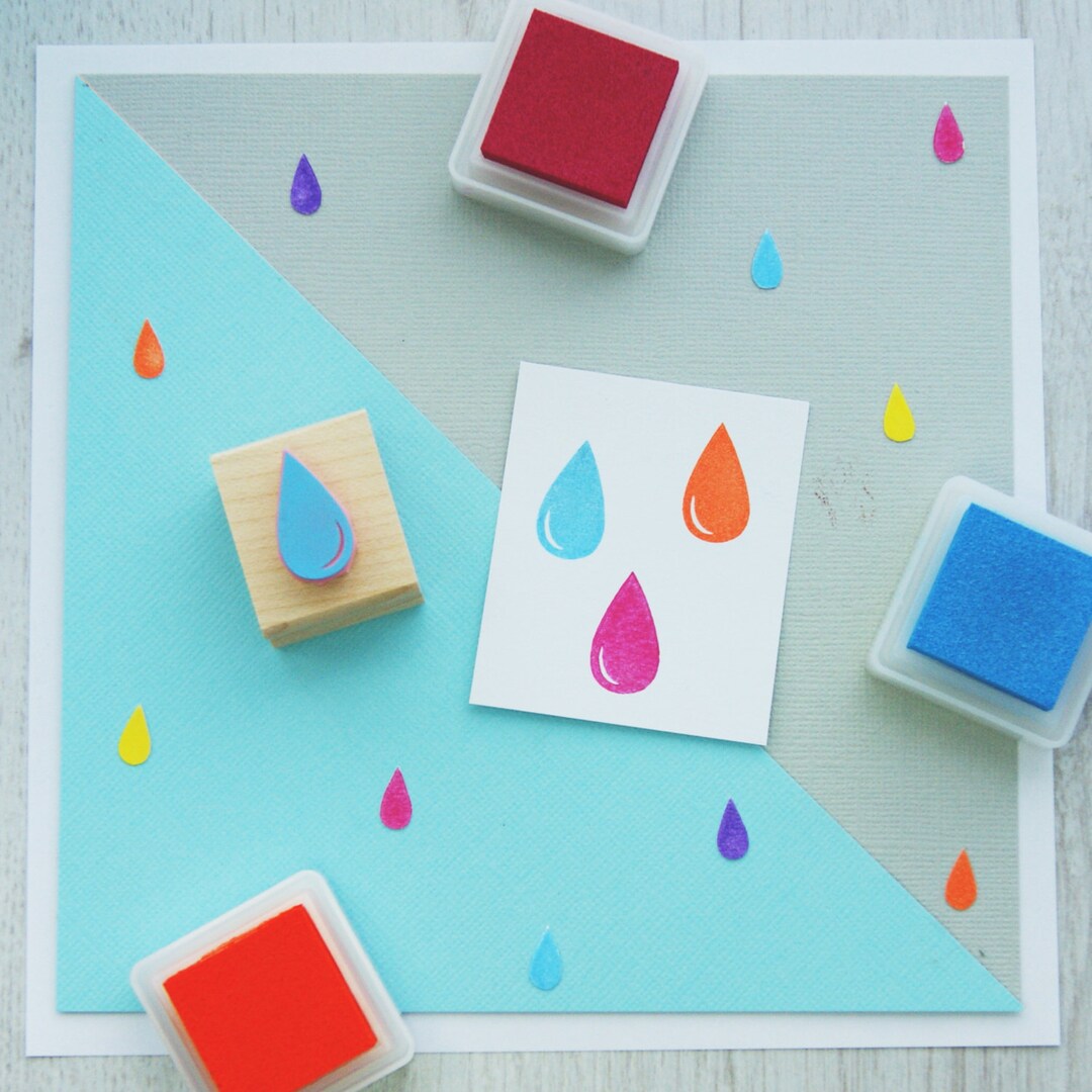 Raindrop Rubber Stamp - Weather Rubber Stamp - Water Stamper - Rain ...