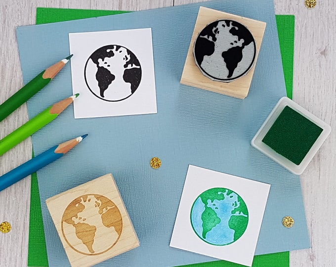 Earth Rubber Stamp - World Stamp - Globe Stamper - Travel Stamp - Map ...