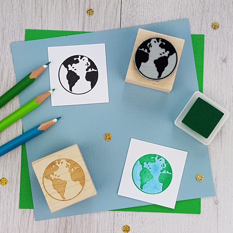 Earth Rubber Stamp World Stamp Globe Stamper Travel - Etsy