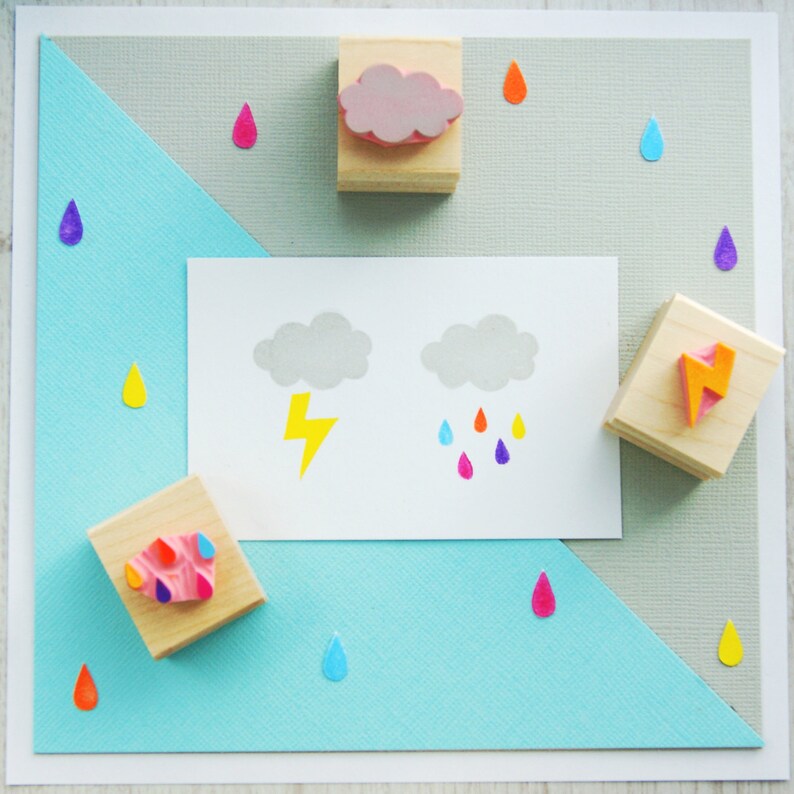 Rain Cloud Set of 3 Rubber Stamps - Raindrops - Rain Drops ...