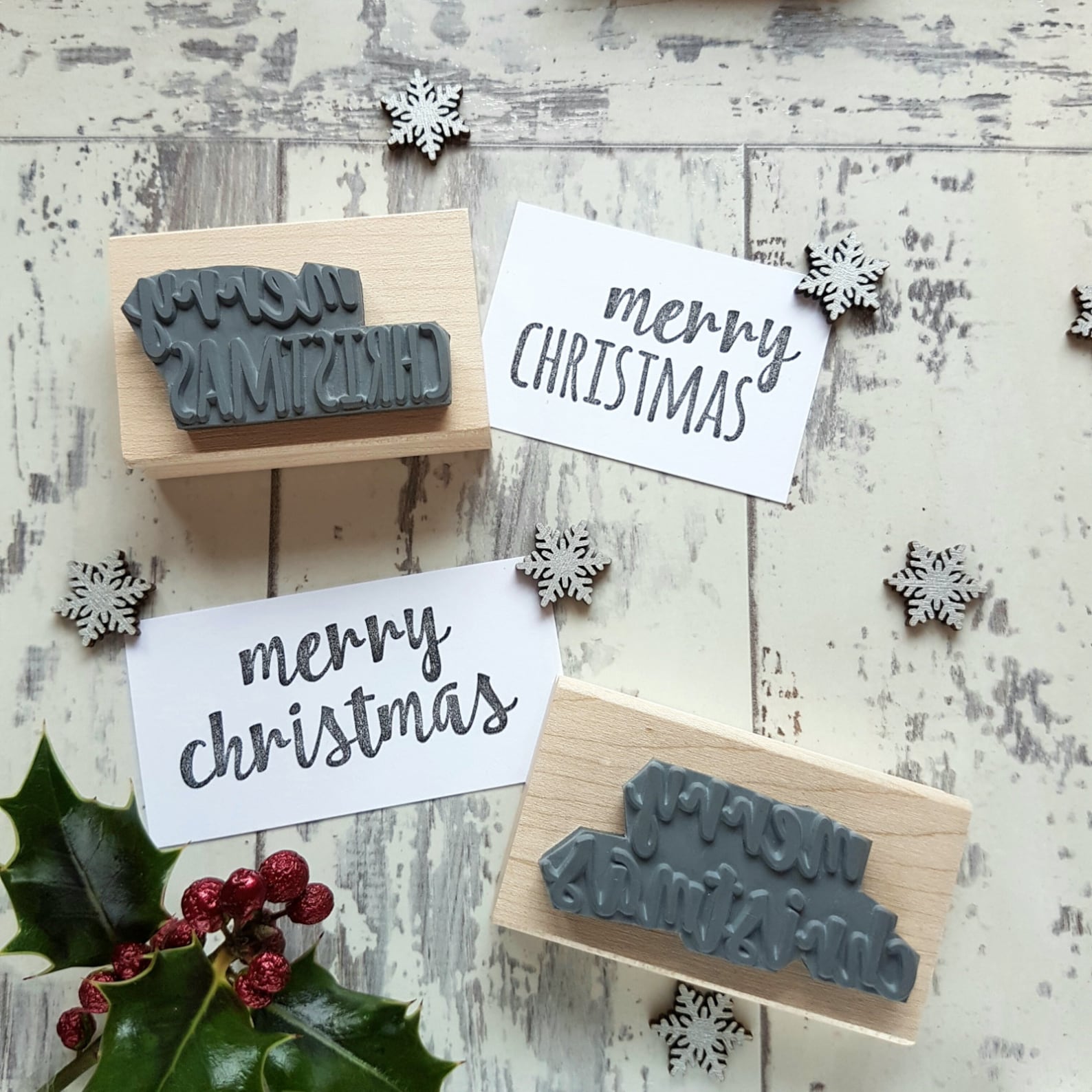 Merry Christmas Rubber Stamps Skinny Script Font Sentiment | Etsy