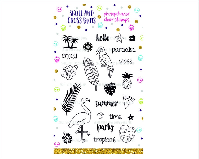 Party Stamps Tropical Rubber Stamp Set Clear Stamps - Etsy