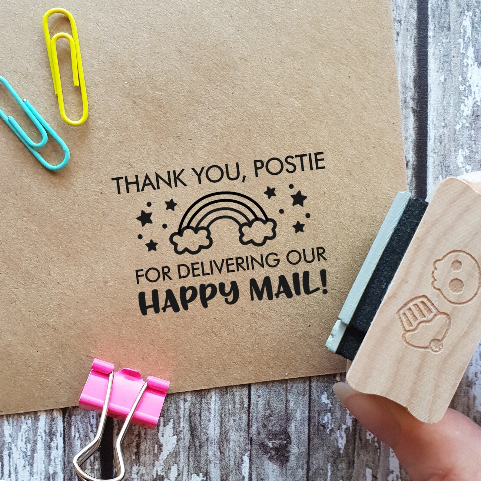 Thank You Postie Postman Rainbow Happy Mail Rubber Stamp - Etsy