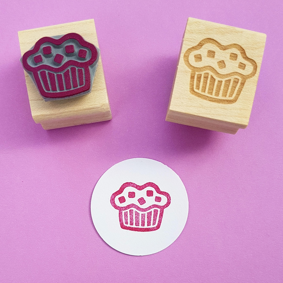 Cupcake Stamp - Mini Chunky Chocolate Chip Muffin Rubber Stamp - Food ...
