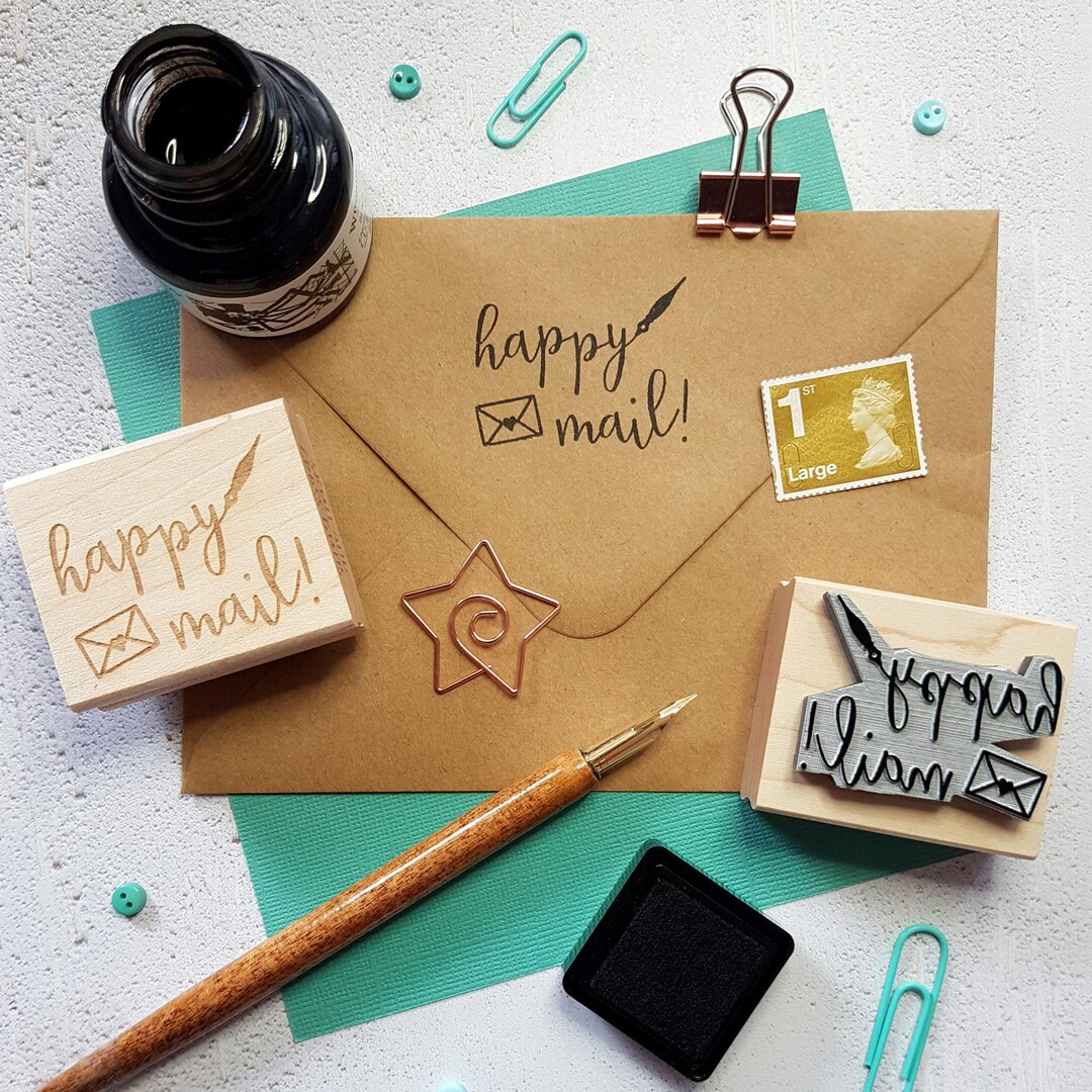 Happy Mail Rubber Stamp - Packaging Stamp - Business Stamper - Small ...
