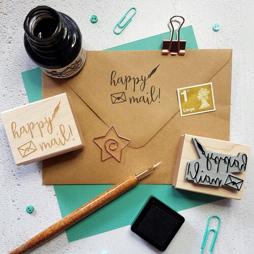 Happy Mail Rubber Stamp Packaging Stamp Business Stamper - Etsy UK