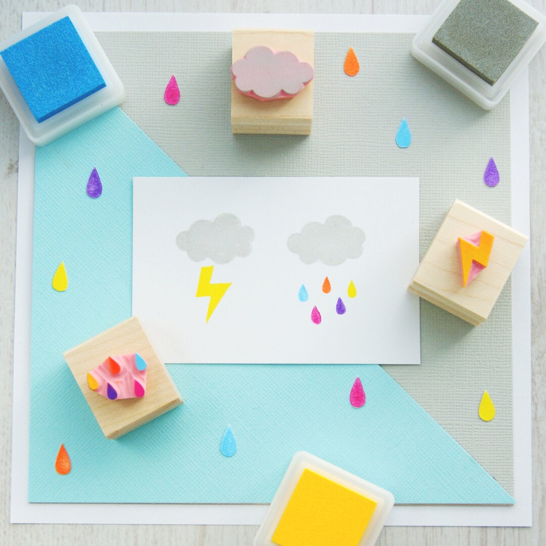 Rain Cloud Set of 3 Rubber Stamps - Raindrops - Rain Drops ...