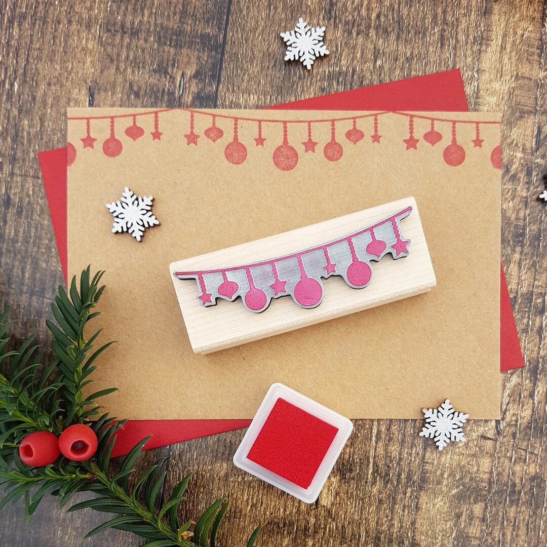 Christmas String of Baubles Rubber Stamp - Christmas Stamp ...