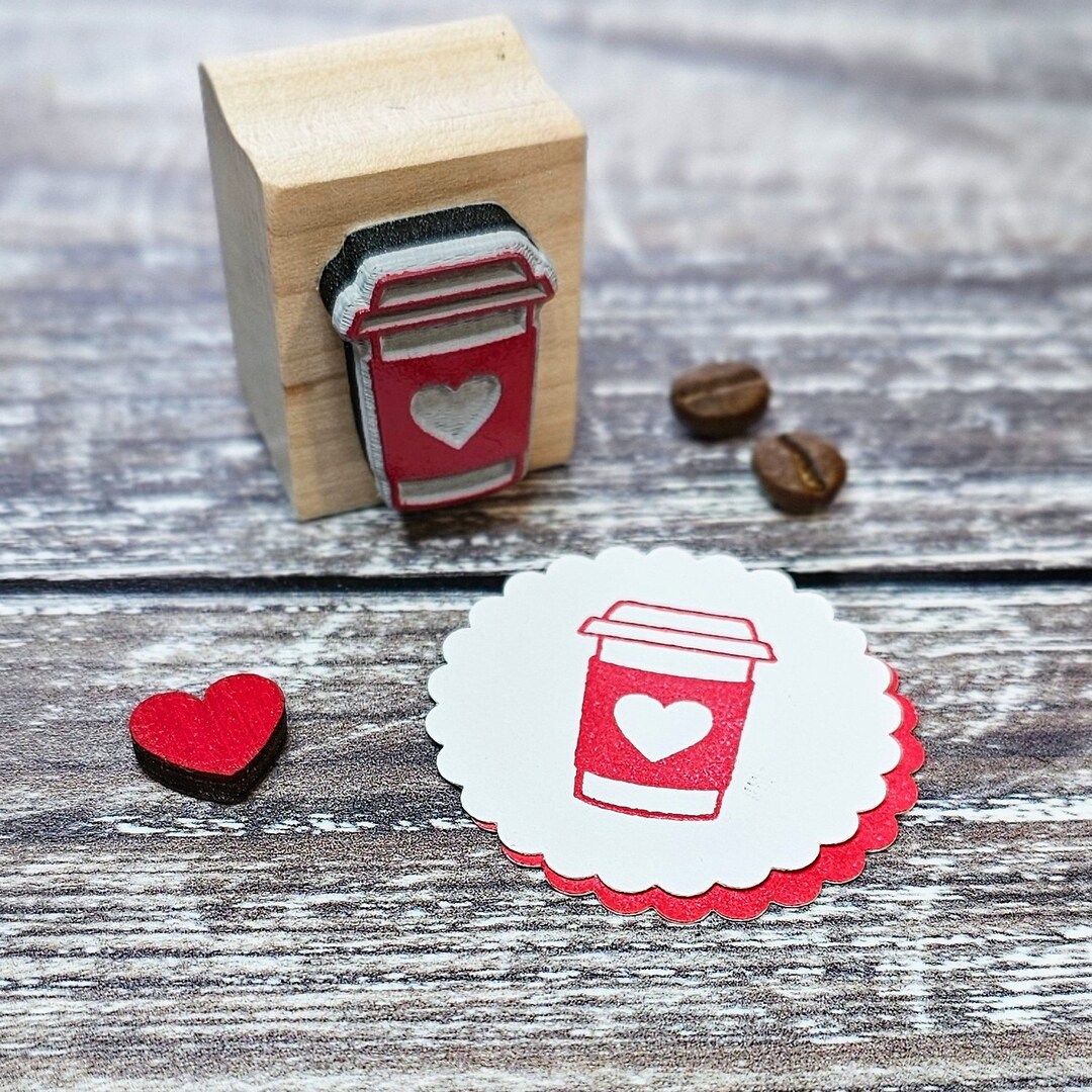 Coffee Cup With Heart Mini Rubber Stamp - Paper Coffee Cup Stamp ...