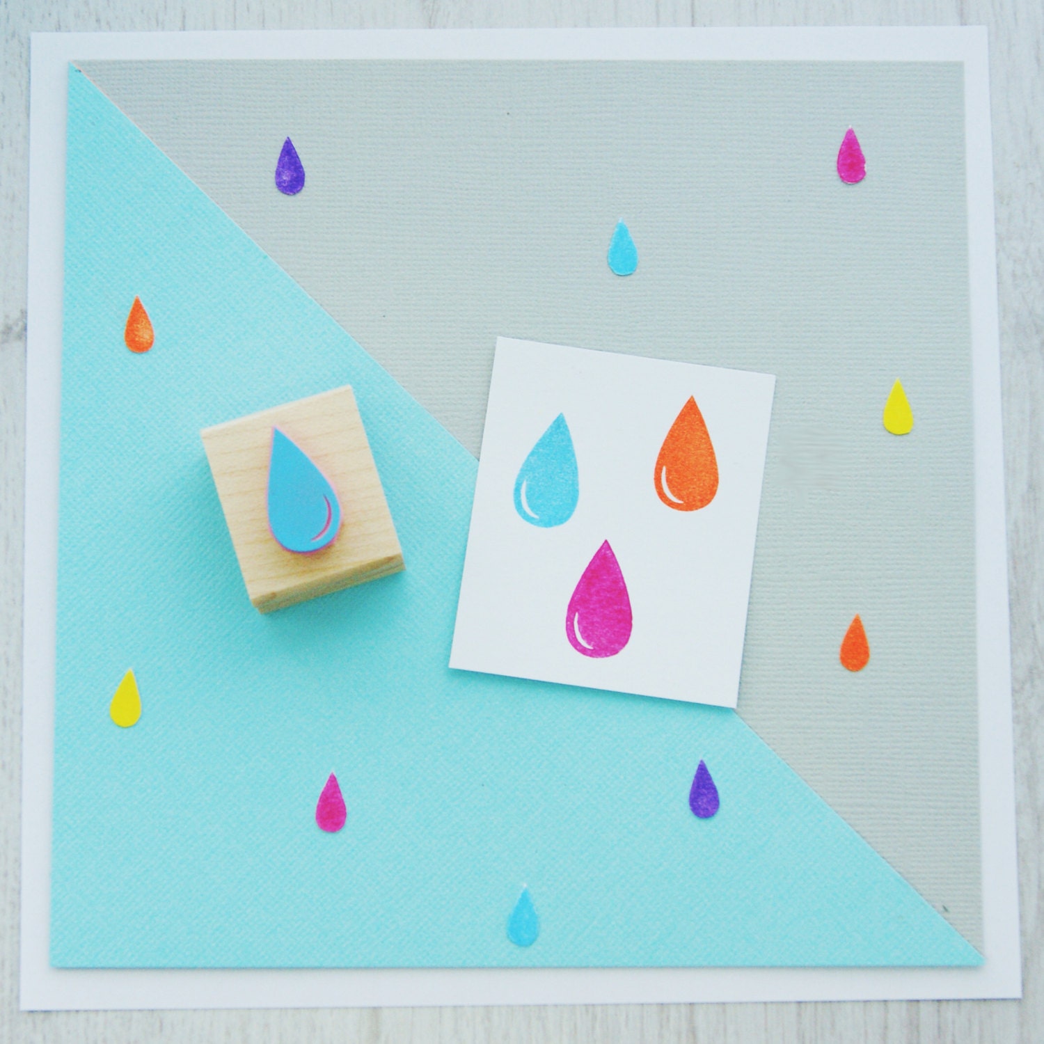 Raindrop Rubber Stamp - Weather Rubber Stamp - Water Stamper - Rain ...