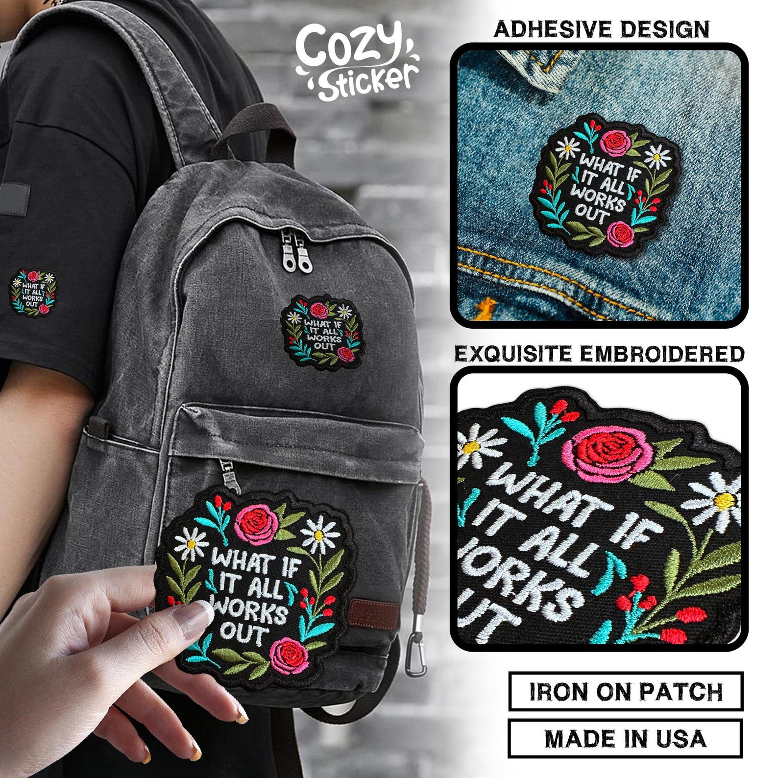 What If It All Works Out Patch, Positive Affirmation Floral ...