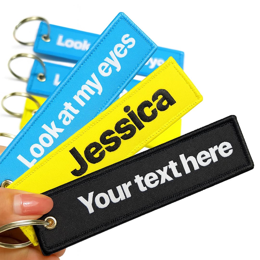 Custom Name Keychain – Personalized Embroidered Tag, Unique Text ...
