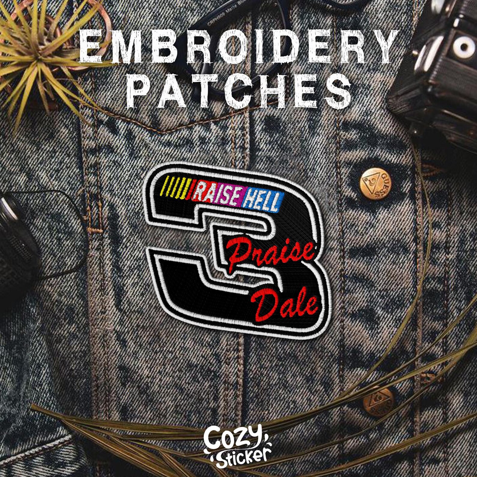 Raise Hell Praise Dale 3 Patch Racing Race Funny Patches Applique for ...