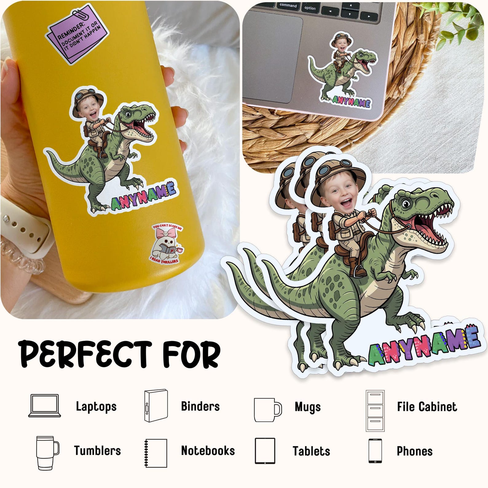 Custom Dino Kids Face Sticker, Personalized Dinosaur Kids Boys Face ...