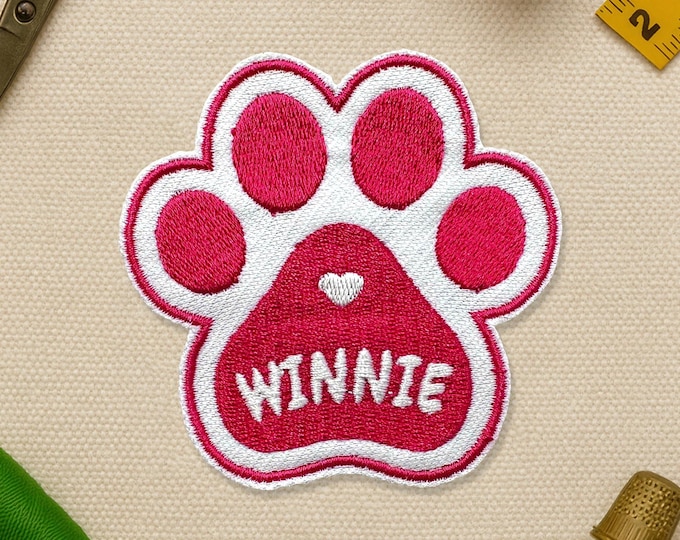 Pet Name Patch of a Dog Paw Print. Embroidered Pet Nametag. Paw Print ...