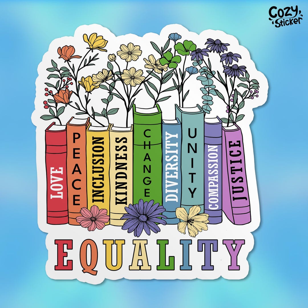 Equal Rights Sticker, Book Lover Stickers LGBTQ Pride Lesbian ...