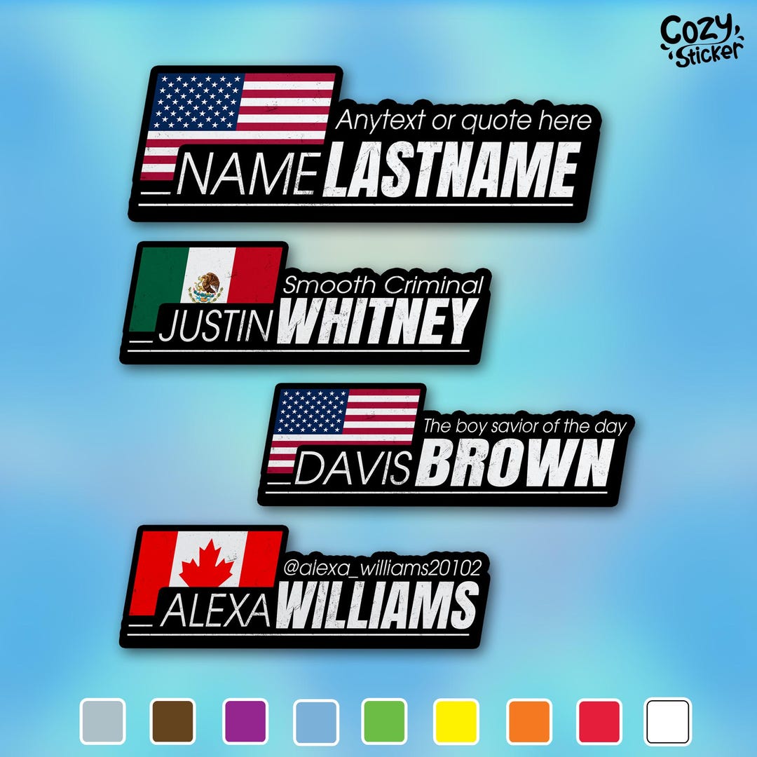 Custom Name Sticker, Personalized Country Flag Name and Last Name ...