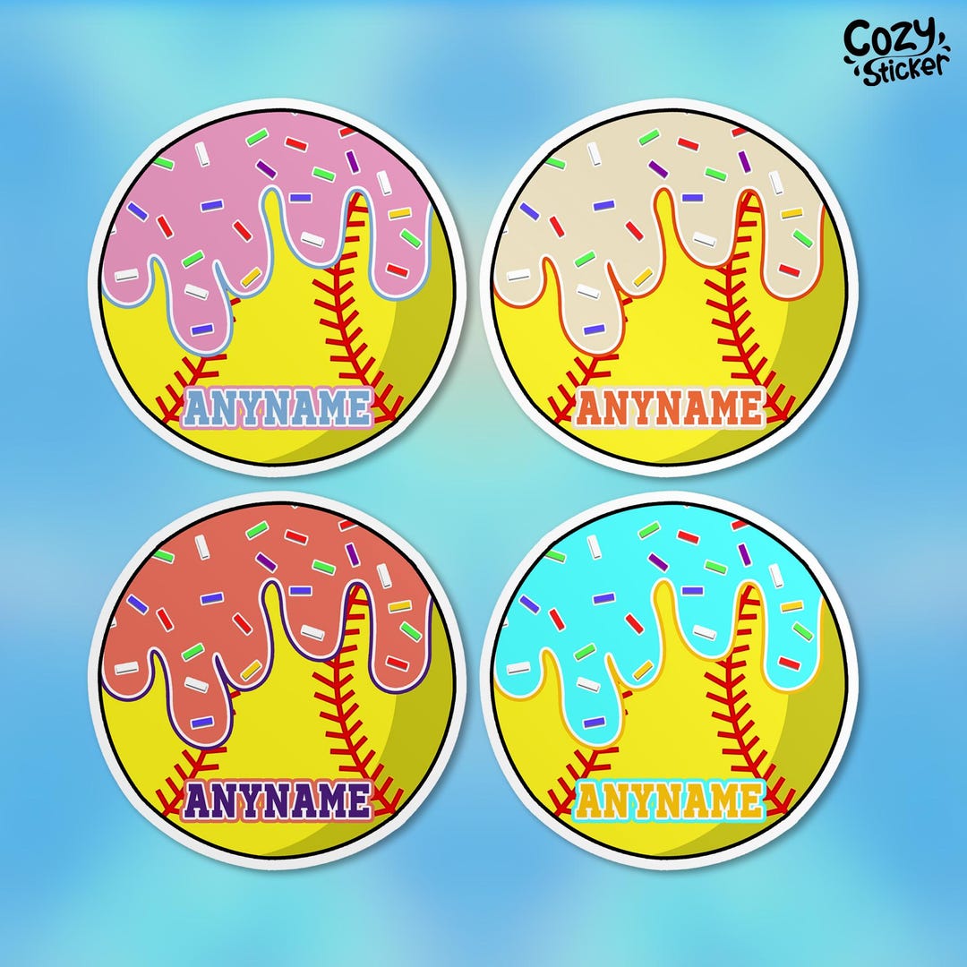Custom Softball Name Sticker Personalized Sports Softball Ice Cream ...