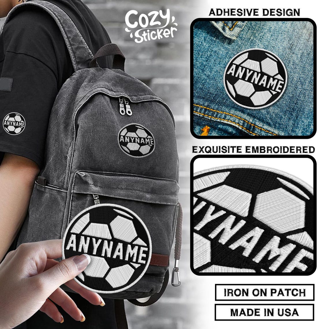 Custom Soccer Sports Embroidered Patches Personalized Soccer Ball Name ...
