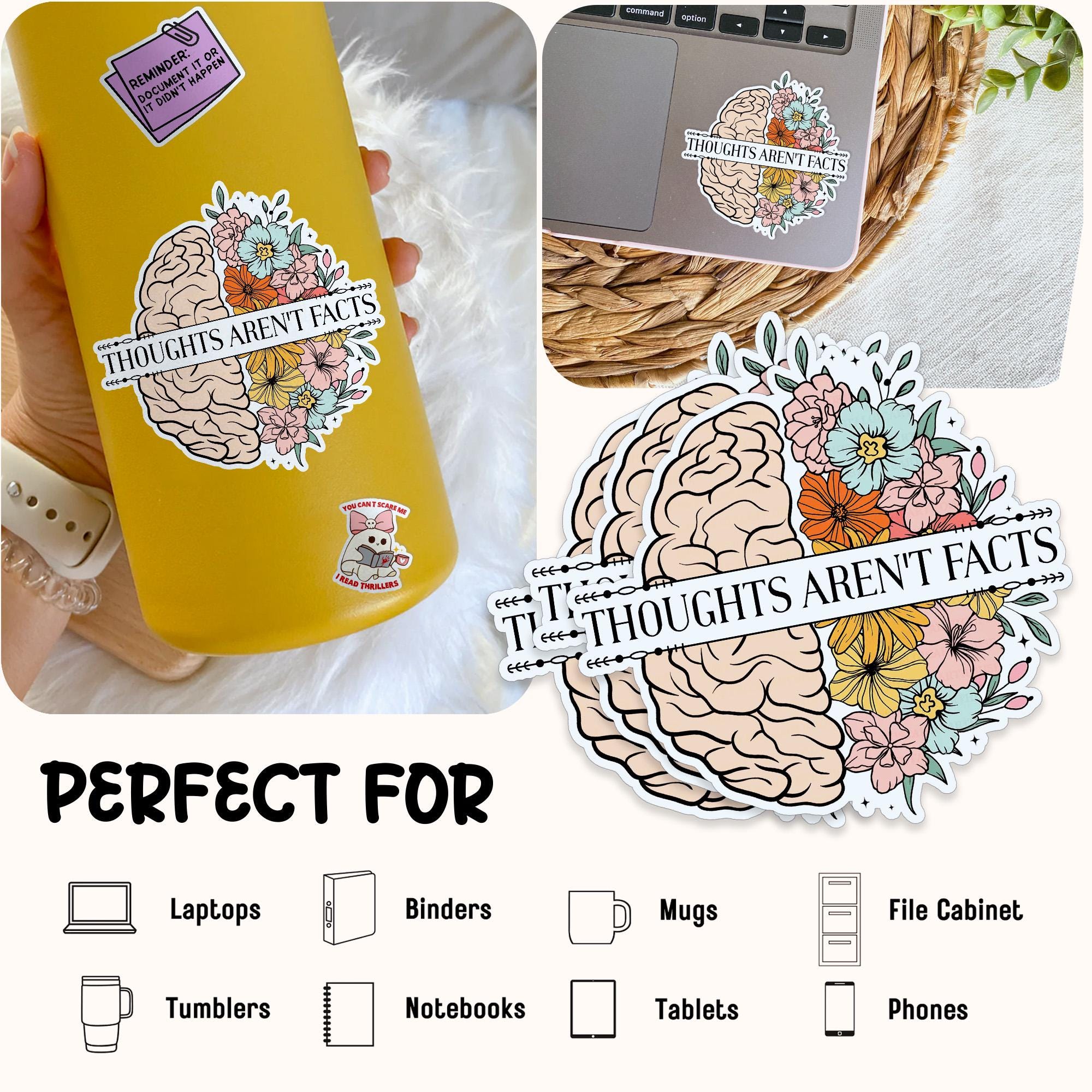 Thoughts Aren't Facts Sticker, Mental Health and Recovery Stickers, CBT ...