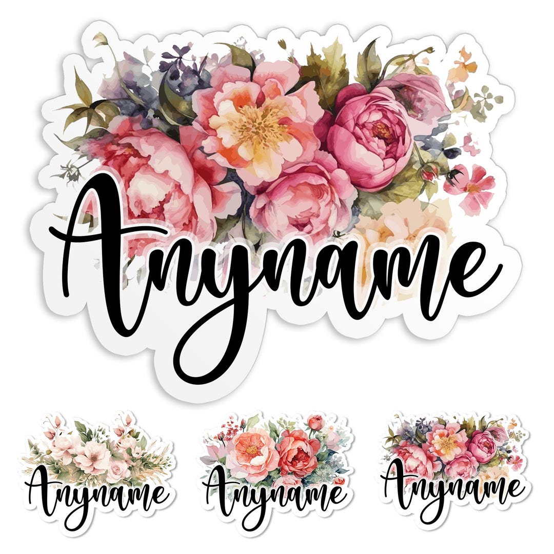 Custom Name Sticker, Personalized Vintage Flowers Name Decal Stickers ...