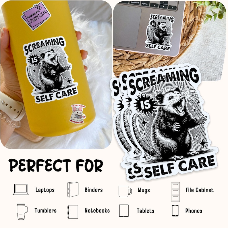 Screaming is Self Care Possum Sticker, Funny Rat, Mental Health, Rodent ...
