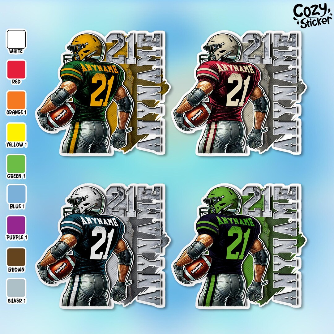 Custom Football Sticker, Personalized Sports Football Player Team Name ...