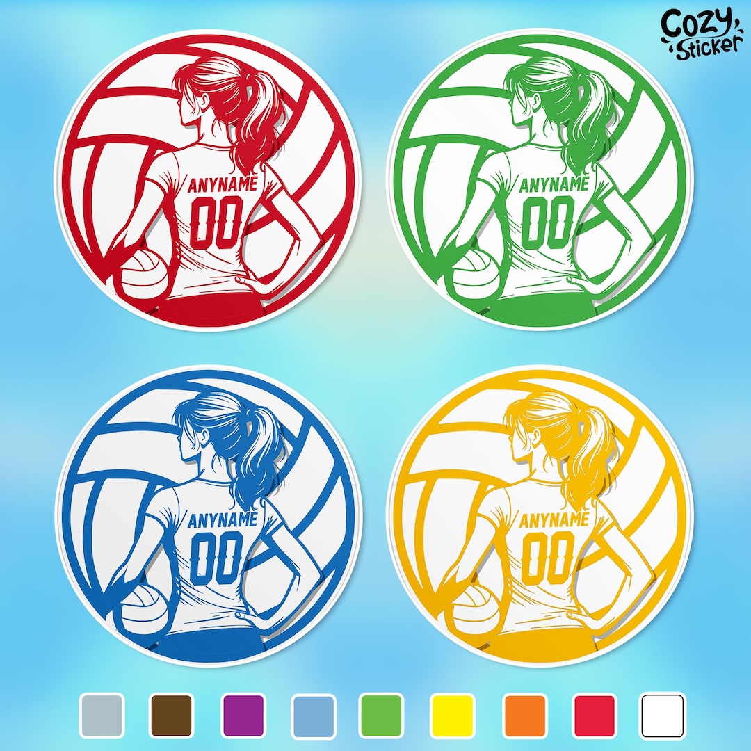 Custom Volleyball Sticker, Personalized Female Volleyball Player ...