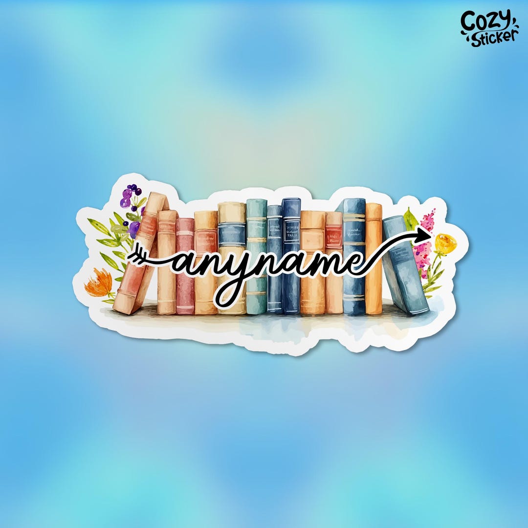 Personalized Row of Books Name Sticker, Custom Name Bookish Stickers ...