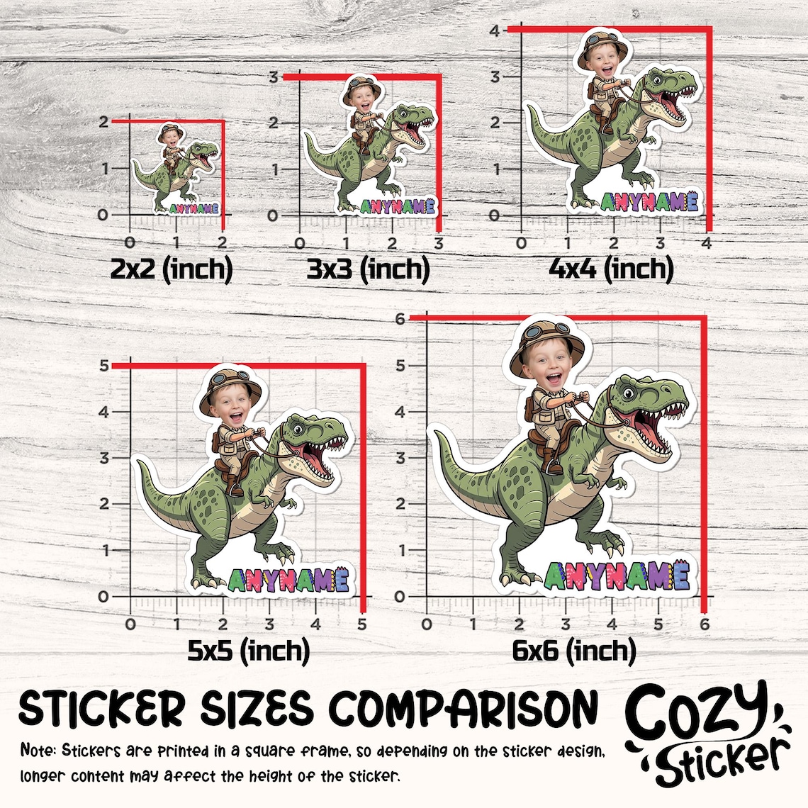 Custom Dino Kids Face Sticker, Personalized Dinosaur Kids Boys Face ...