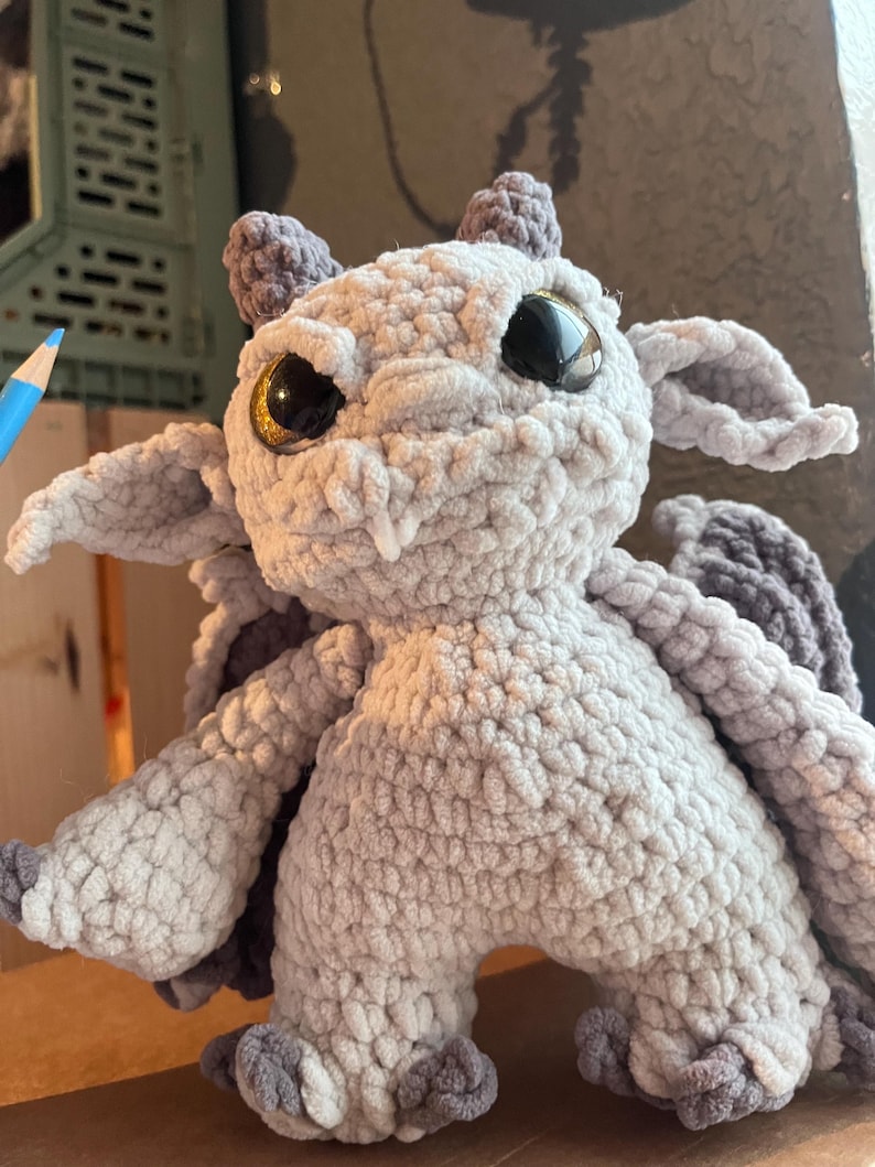 Pebble the Gargoyle – Crochet Guardian Plush | Light Gray Whimsical ...