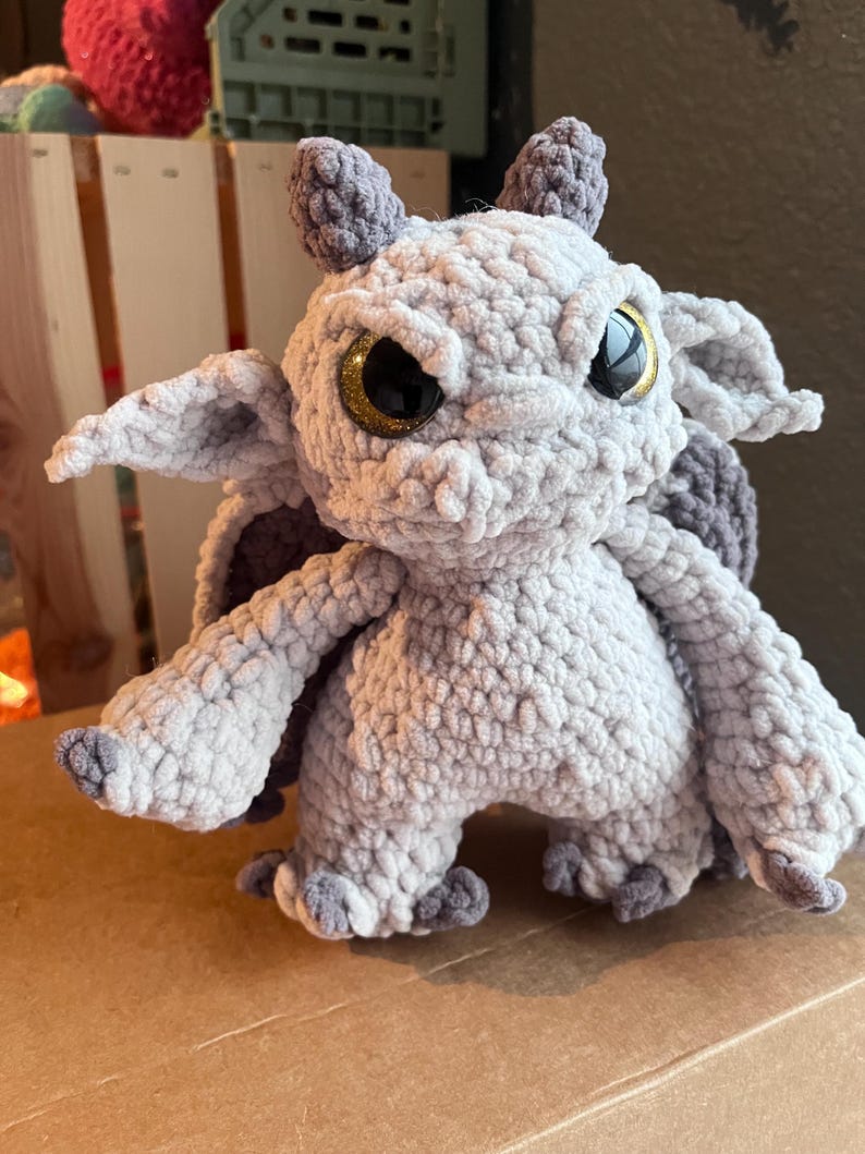 Pebble the Gargoyle – Crochet Guardian Plush | Light Gray Whimsical ...