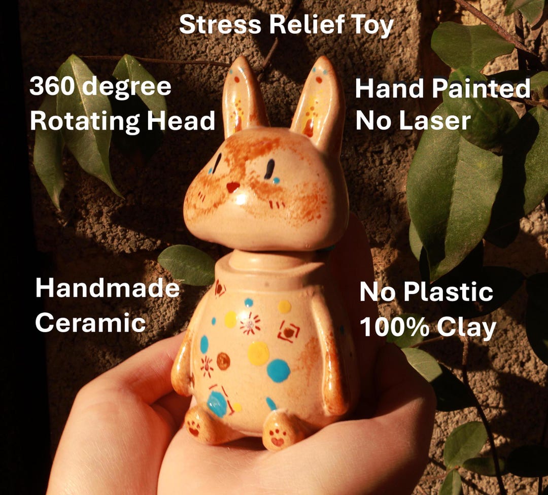 Cute Eater Bunny With Rotating Head Ceramic Rabbit Handmade Figurine ...