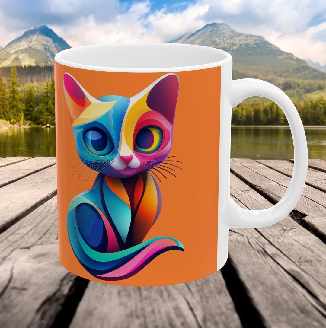 Colorful Cat Ceramic Mug,cute Cat Coffee Cup,cat Lover Gift,pet Design ...