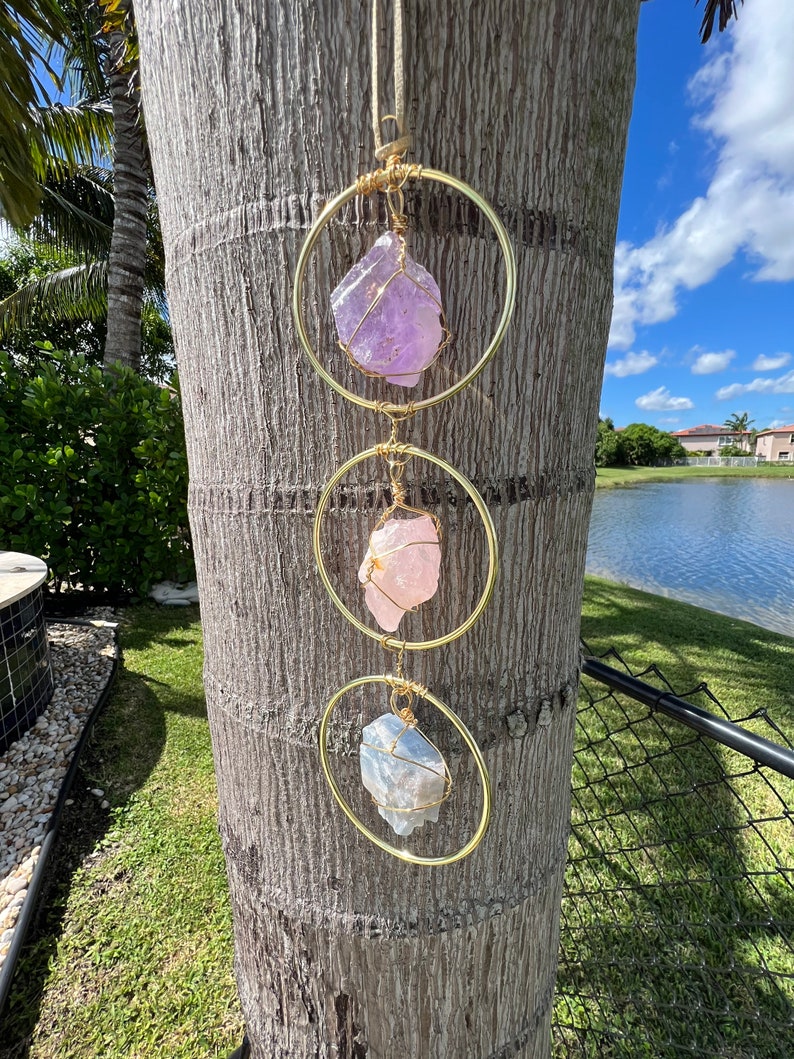 Crystal Wall Hanger/ Crystal Wall Decor/ Chakra Wall Hanger- 3 Ring ...