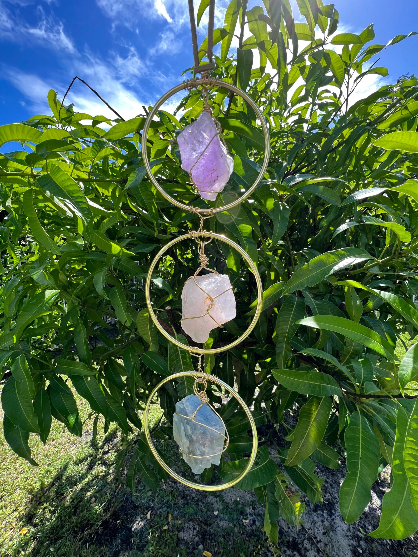 Crystal Wall Hanger/ Crystal Wall Decor/ Chakra Wall Hanger- 3 Ring ...
