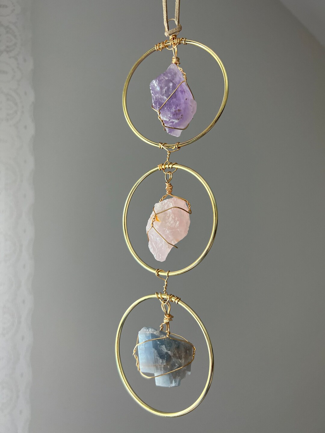 Crystal Wall Hanger/ Crystal Wall Decor/ Chakra Wall Hanger- 3 Ring ...