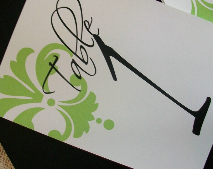Table Numbers - Signs - Set of 14 - Green Damask Design - Reserved for ...