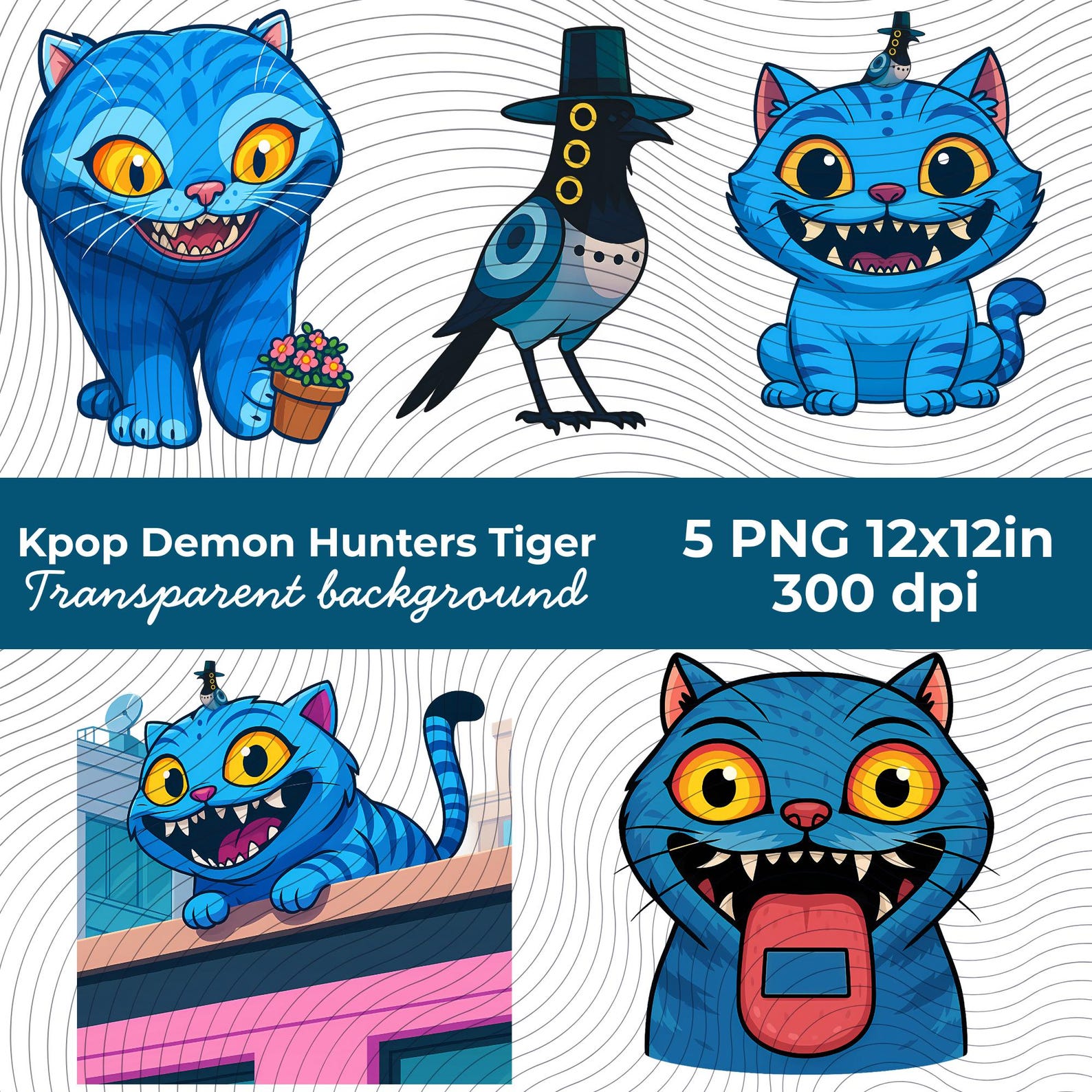 K-pop Demon Hunters Tiger PNG Bundle | Kawaii Blue Tiger Fan Art ...