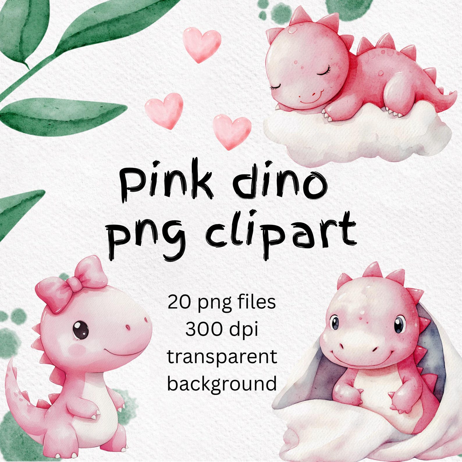 Pink Dinosaur Watercolor Clipart – 20 Dino Pngs, Nursery Art (digital ...