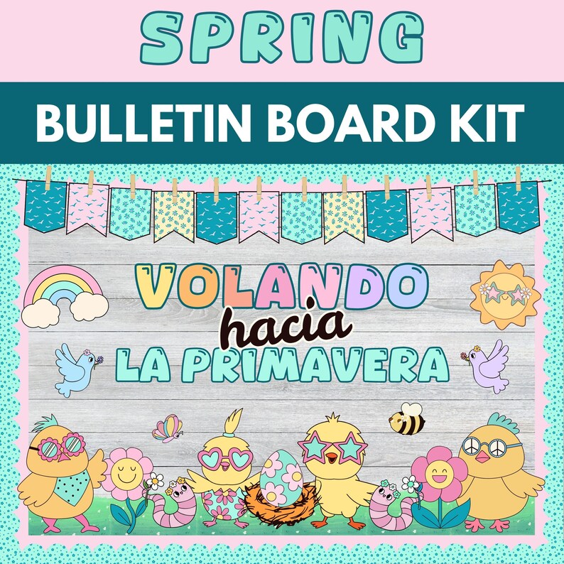 Spring Bulletin Board Kit, Groovy Retro April May Bulletin Board in ...