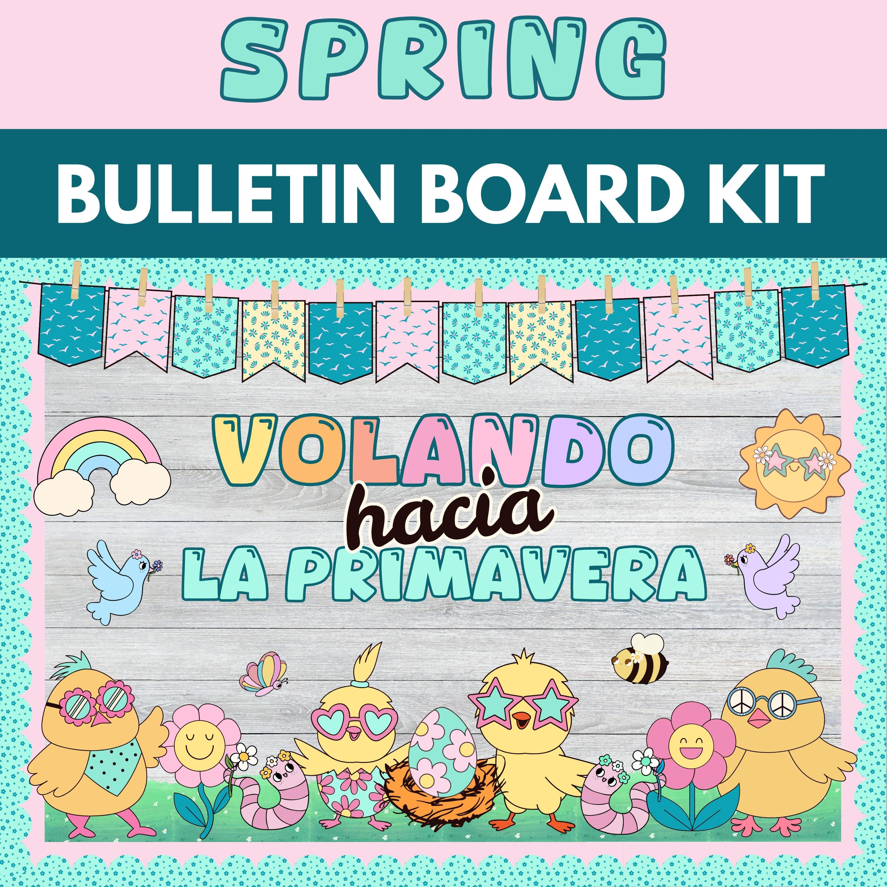 Spring Bulletin Board Kit, Groovy Retro April May Bulletin Board in ...