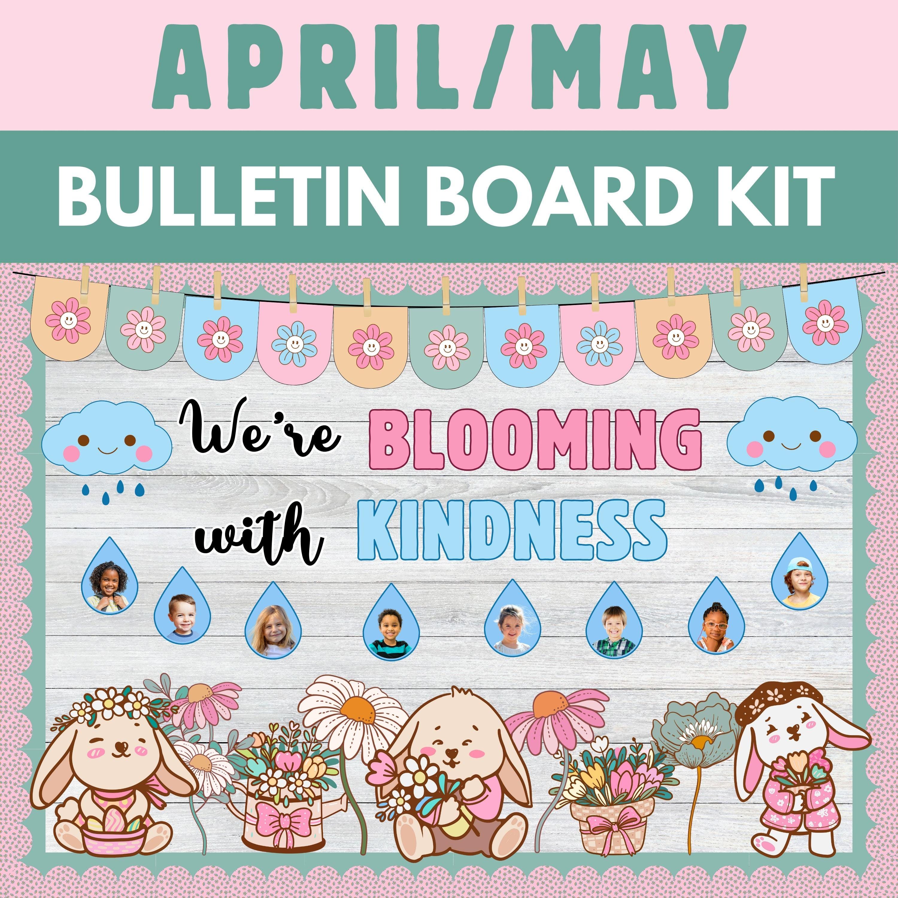 Spring Bulletin Board Kit, Groovy Retro April May Bulletin Board, Bunny ...
