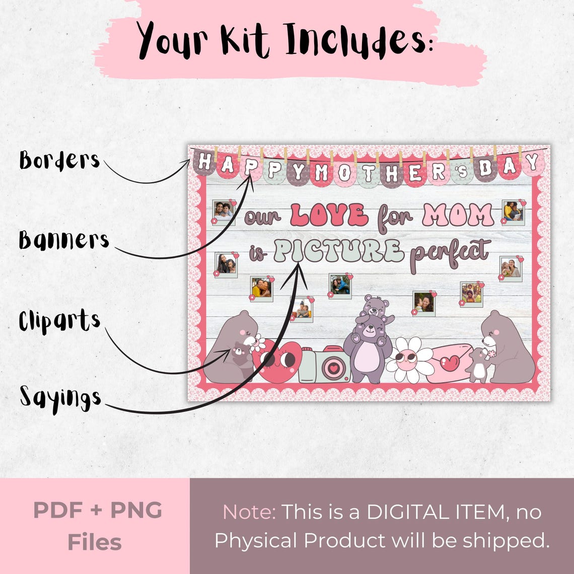 Mothers Day Bulletin Board Kit, Spring April May Bulletin Board, Groovy ...