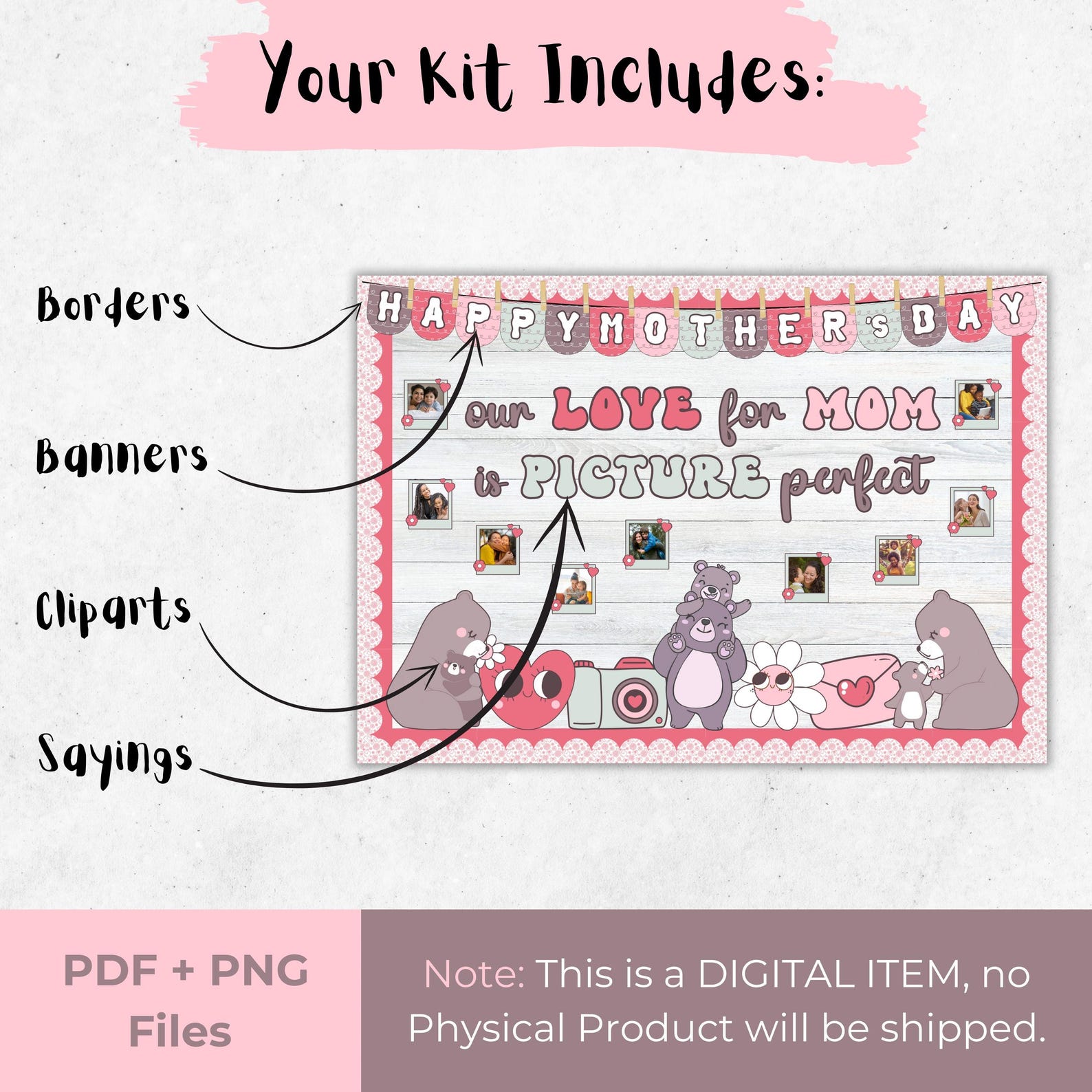 Mothers Day Bulletin Board Kit, Spring April May Bulletin Board, Groovy ...