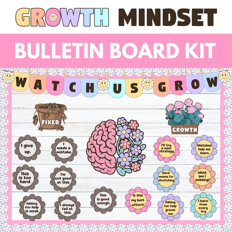 Growth Mindset Bulletin Board, Mental Health, Positive Motivational ...